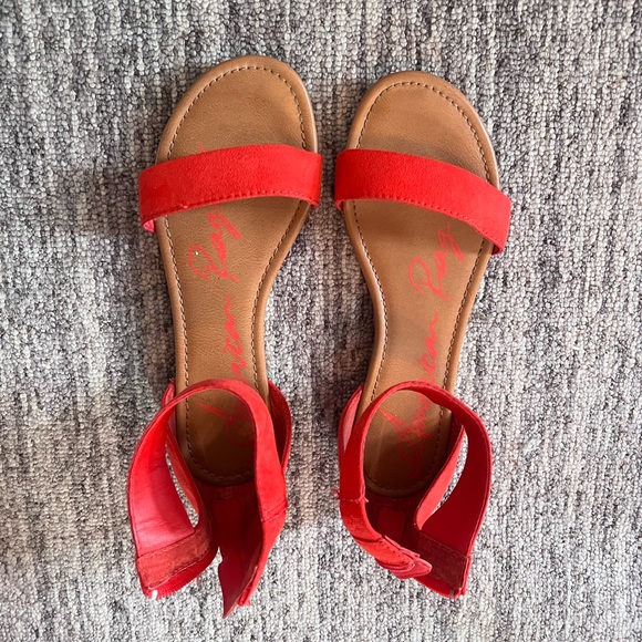 Shoes | Red Ankle Strap Sandals | Poshmark
